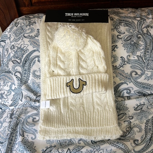 True Religion | Accessories | True Religion Cream Acrylic Hat Scarf Set ...